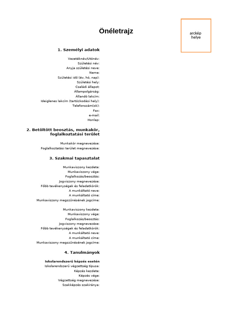 Önéletrajz Sablon | PDF