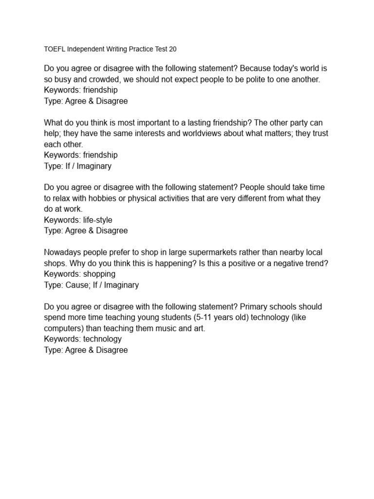 TOEFL Independent Writing Test 20 | PDF