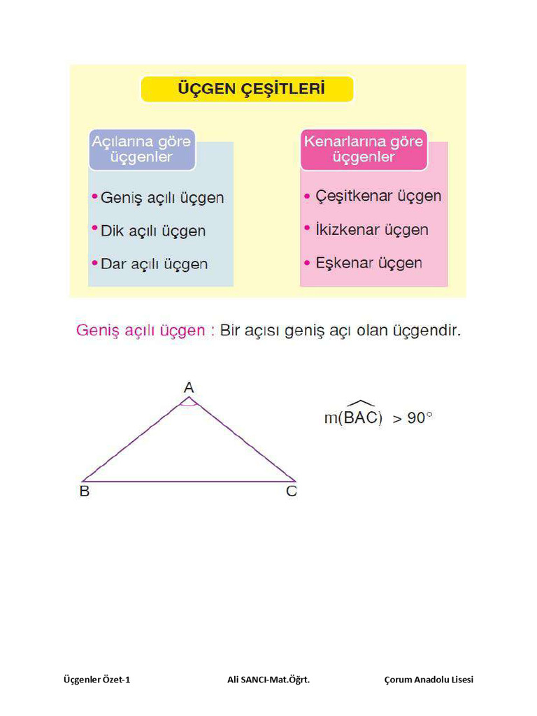 9.sinif Matematik Ucgenler Konu Anlatimi Ve Calisma Sorulari | PDF