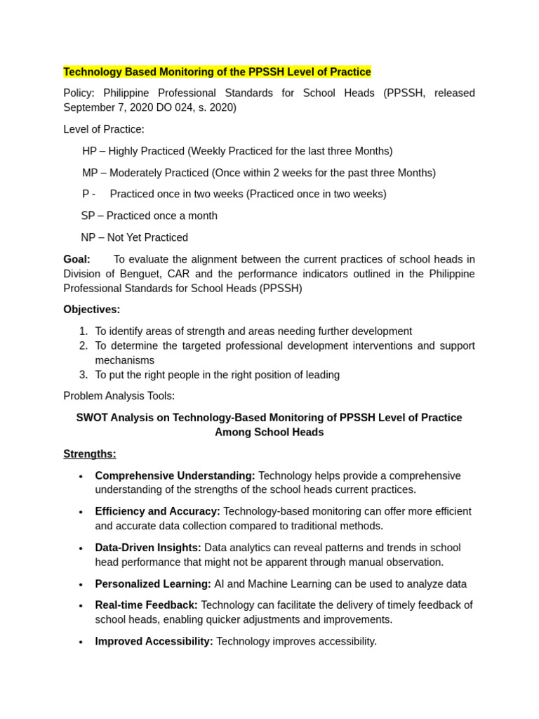 Technology Based Monitoring of the PPSSH Level of Practice Among school Heads | PDF | Computer ...
