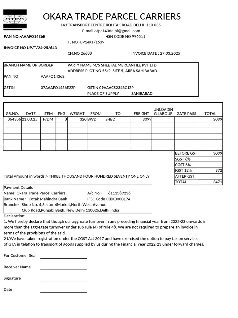 Sheetal Mercantil PVT LTD 643 | PDF | Invoice | Sales