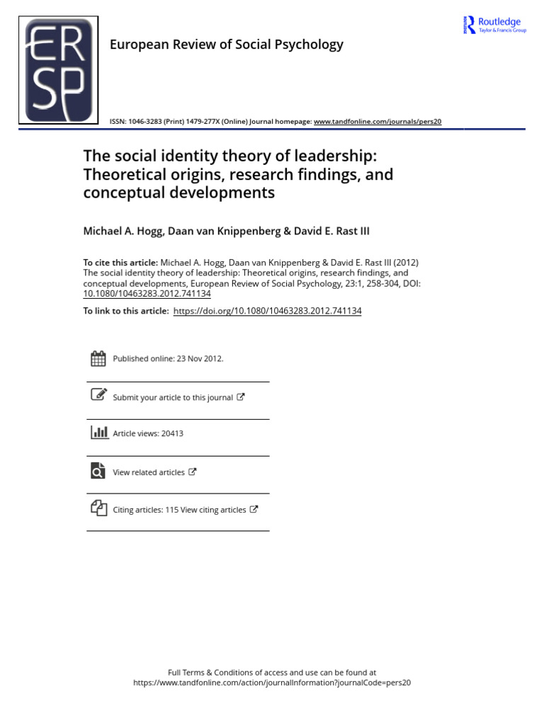 Social Identity Theory of Leadership Explained | PDF | Leadership ...