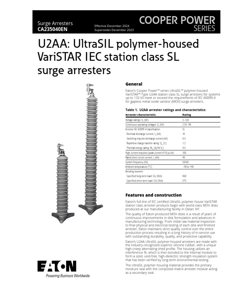 Eaton Lipe Ultrasil Varistar U2aa Arrester Ca235040en en Us | PDF ...