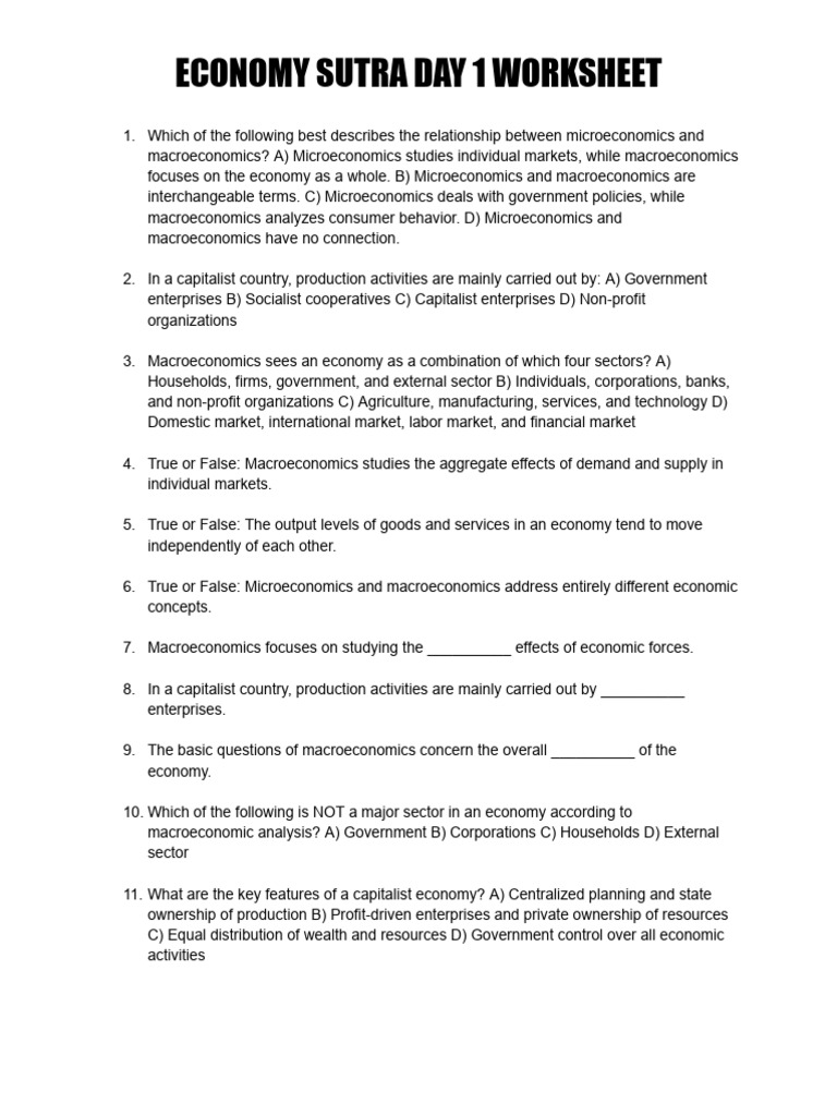 Economy Sutra Day 1 Worksheet | PDF | Macroeconomics | Economies
