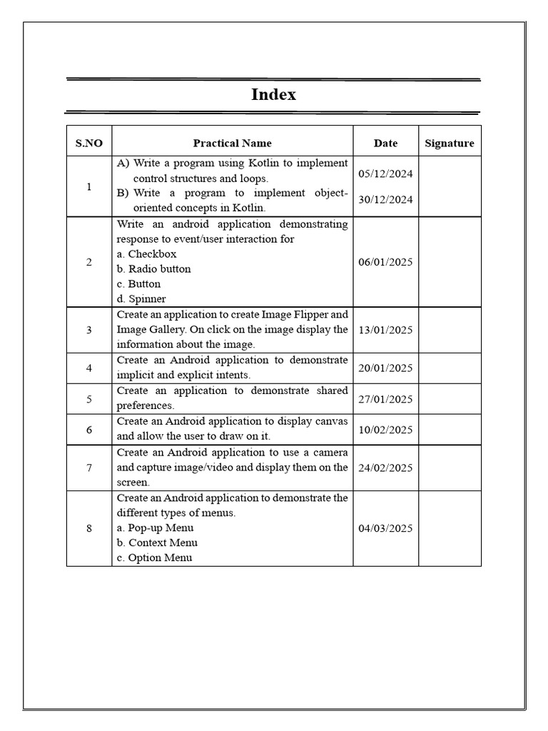 Android Application Development Index | PDF