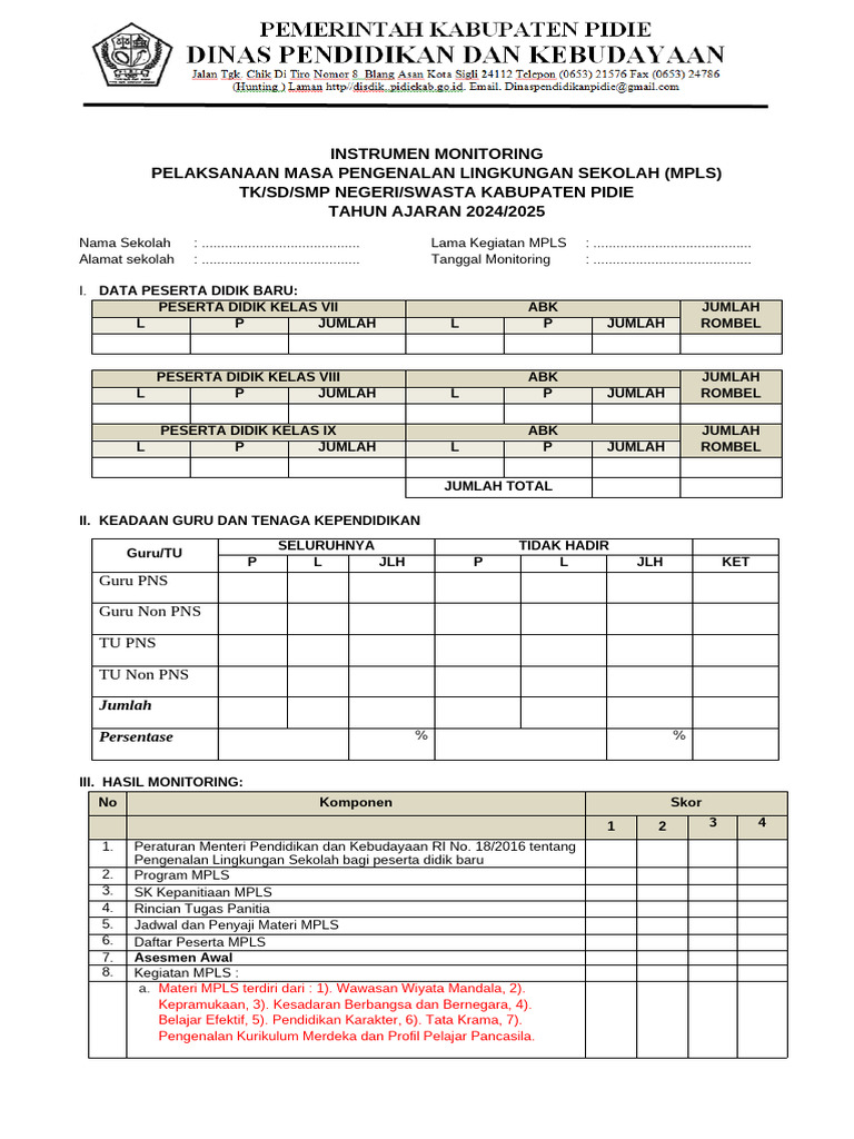 Instrumen Monitoring MPLS 2024 | PDF