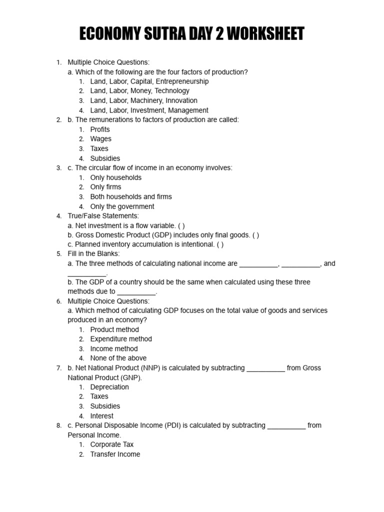 answer key day 2 ECONOMY SUTRA DAY 2 WORKSHEET | PDF | Gross Domestic ...