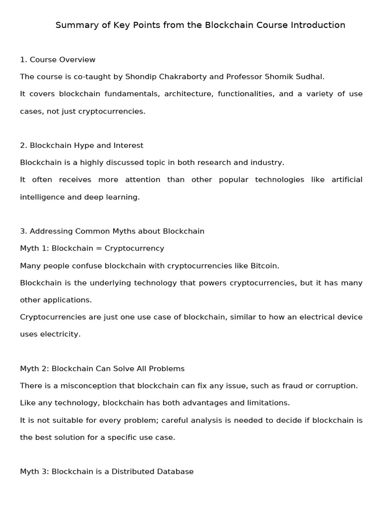 Blockchain Course Introduction Summary | PDF | Cryptocurrency | Databases