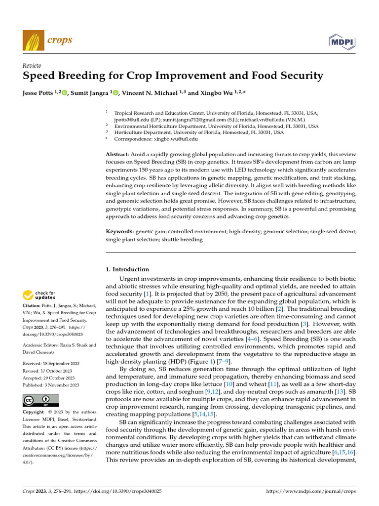 Speed Breeding For Crop Improvement and Food Security | PDF | Plant Breeding | Wheat