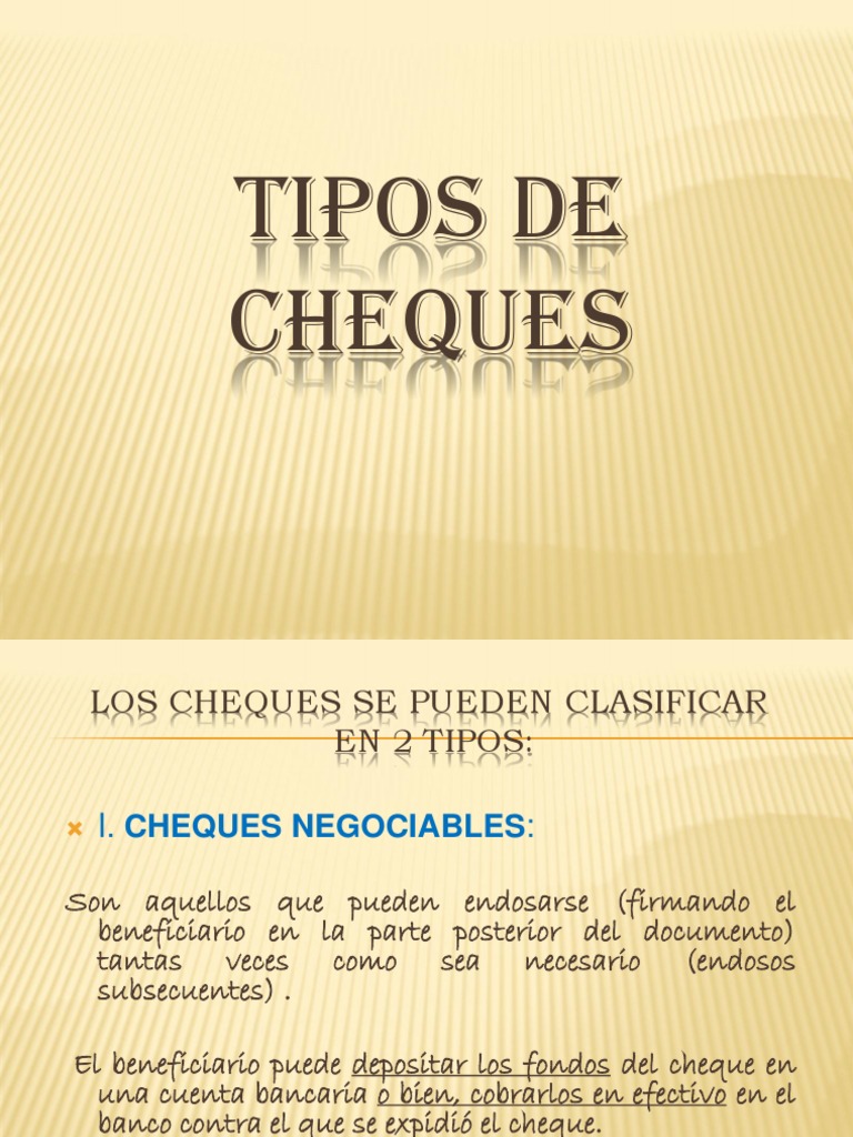Tipos de Cheques: Guía Completa | PDF | Cheque | Bancario
