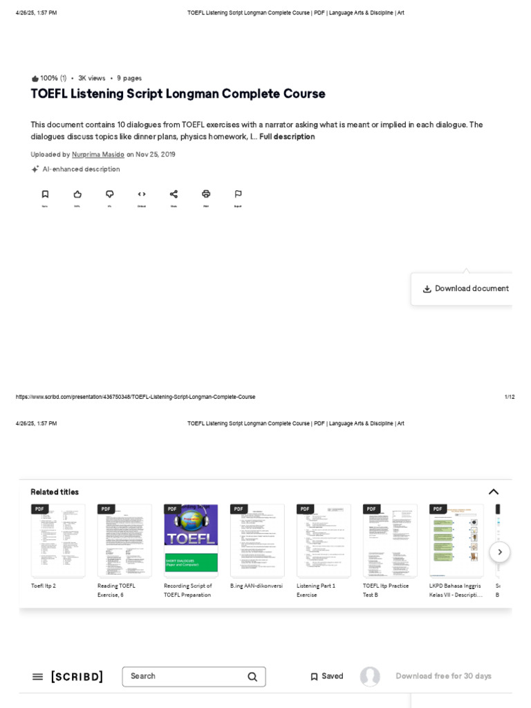 1TOEFL Listening Script Longman Complete Course - PDF - Language Arts ...