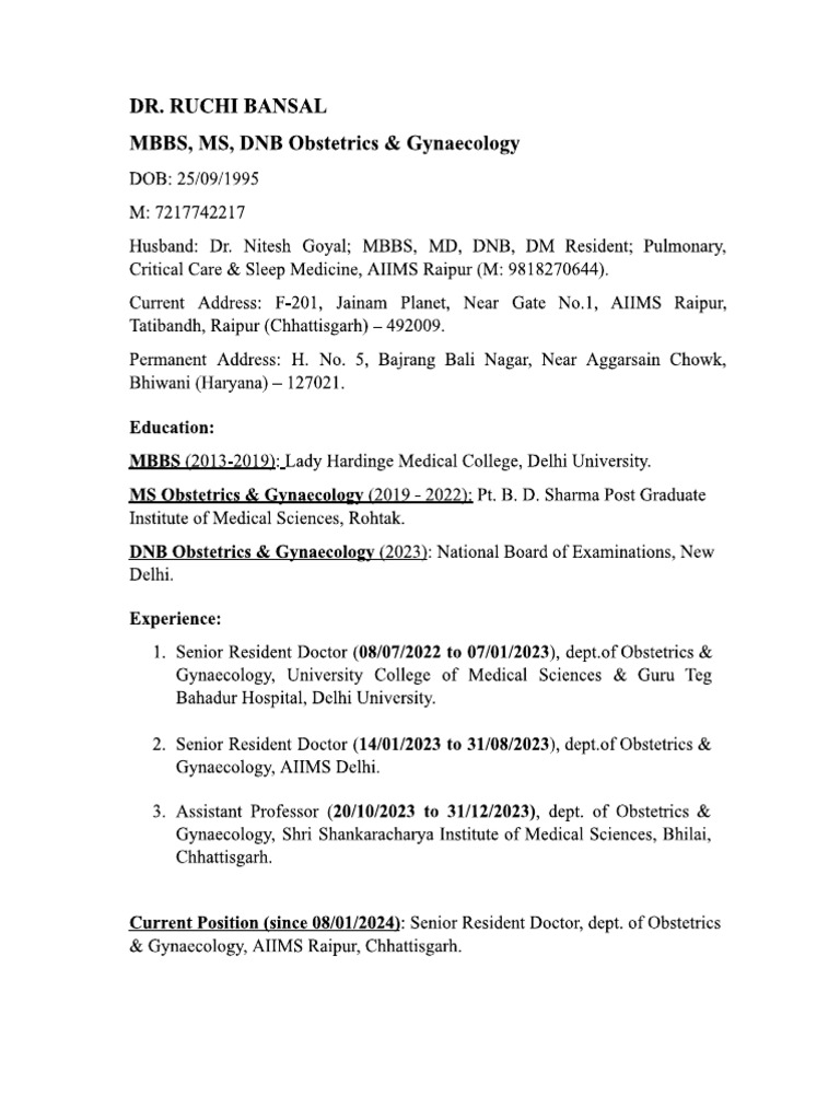 CV - Dr. Ruchi Bansal | PDF