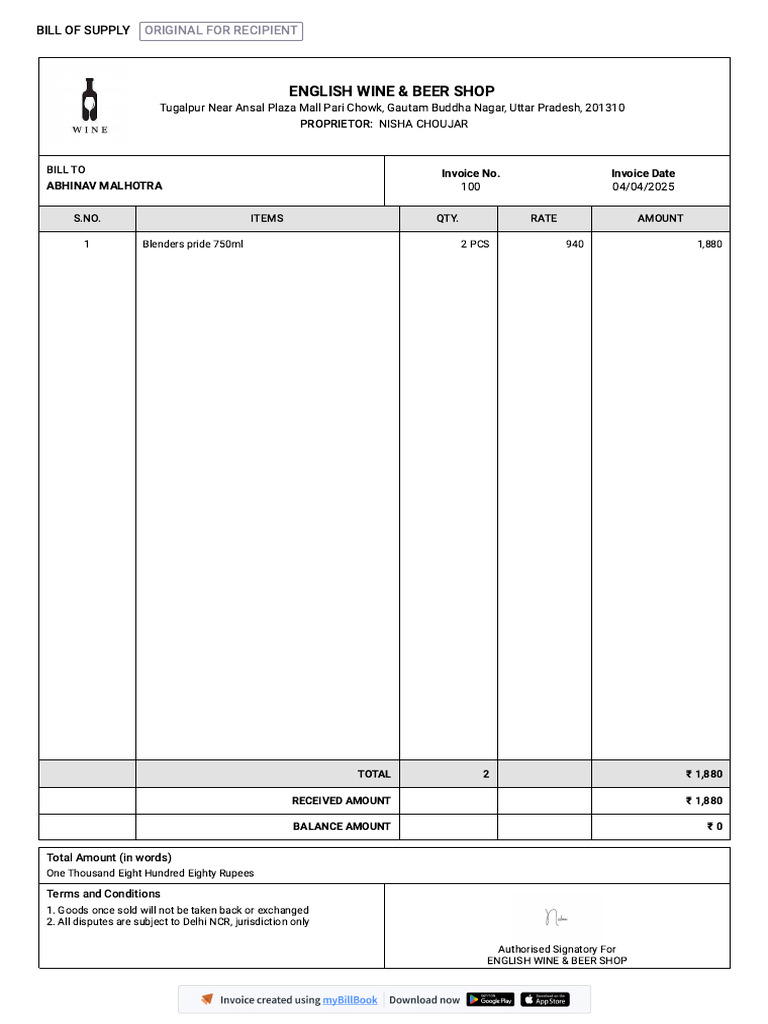 100-sales_invoice-ABHINAV_MALHOTRA | PDF