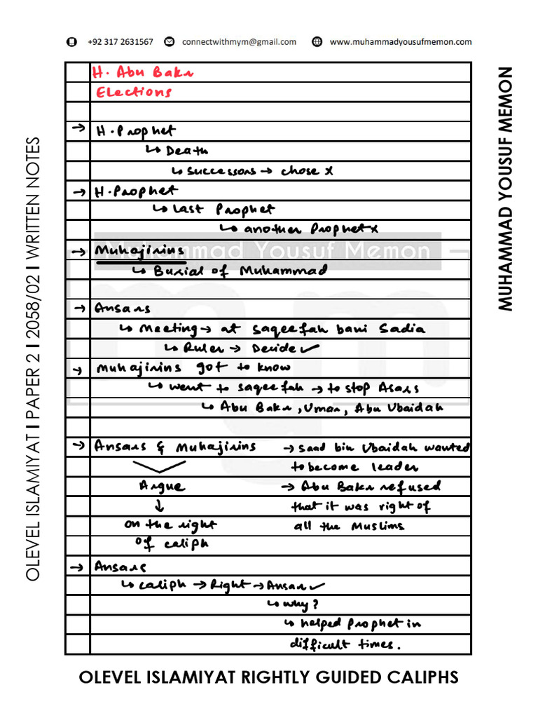 O Level Islamiyat Notes: Caliphs | PDF | Pan Islamism | Sunni Islam