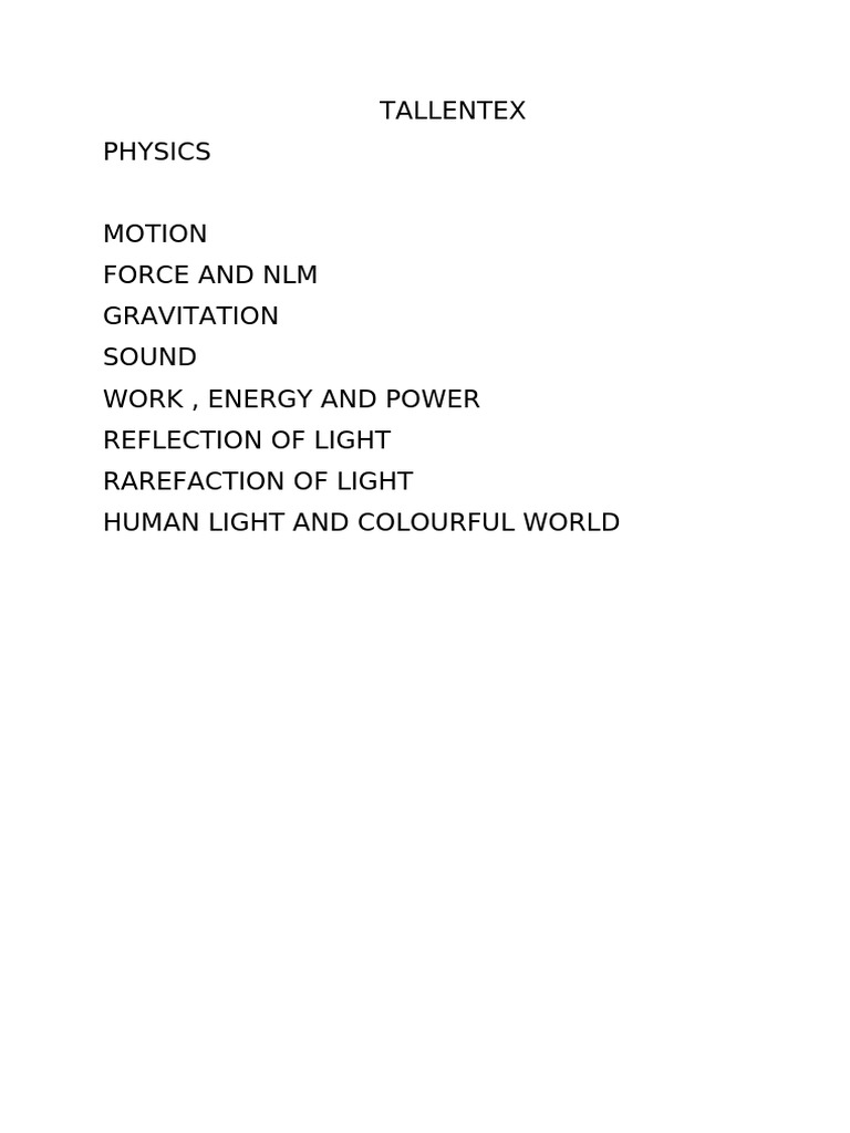 Tallentex Physics Topics Overview | PDF