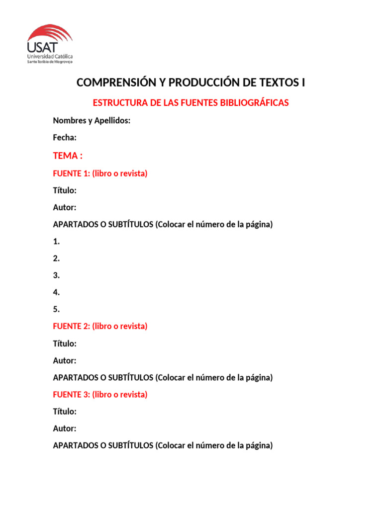 Estructura de Las Fuentes Bibliográficas 1 | PDF