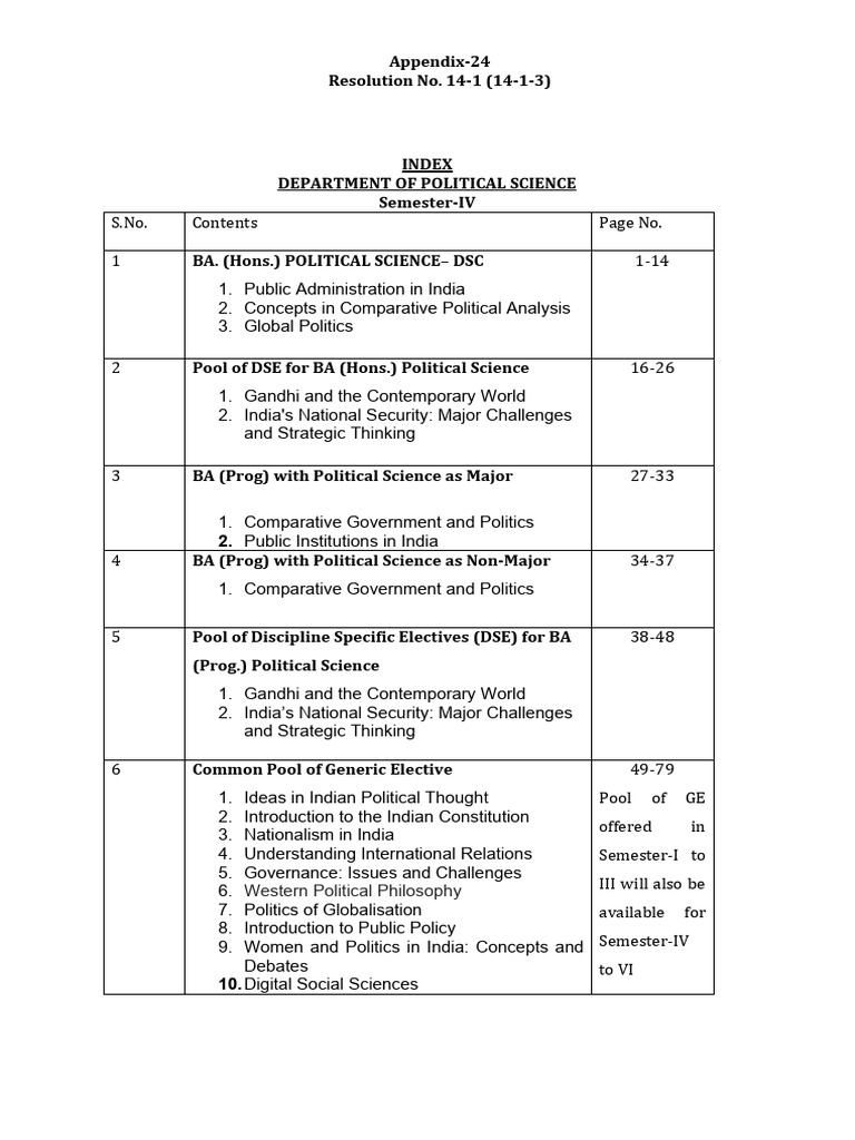 4th Semester Political Science Syllabus | PDF | Mahatma Gandhi ...