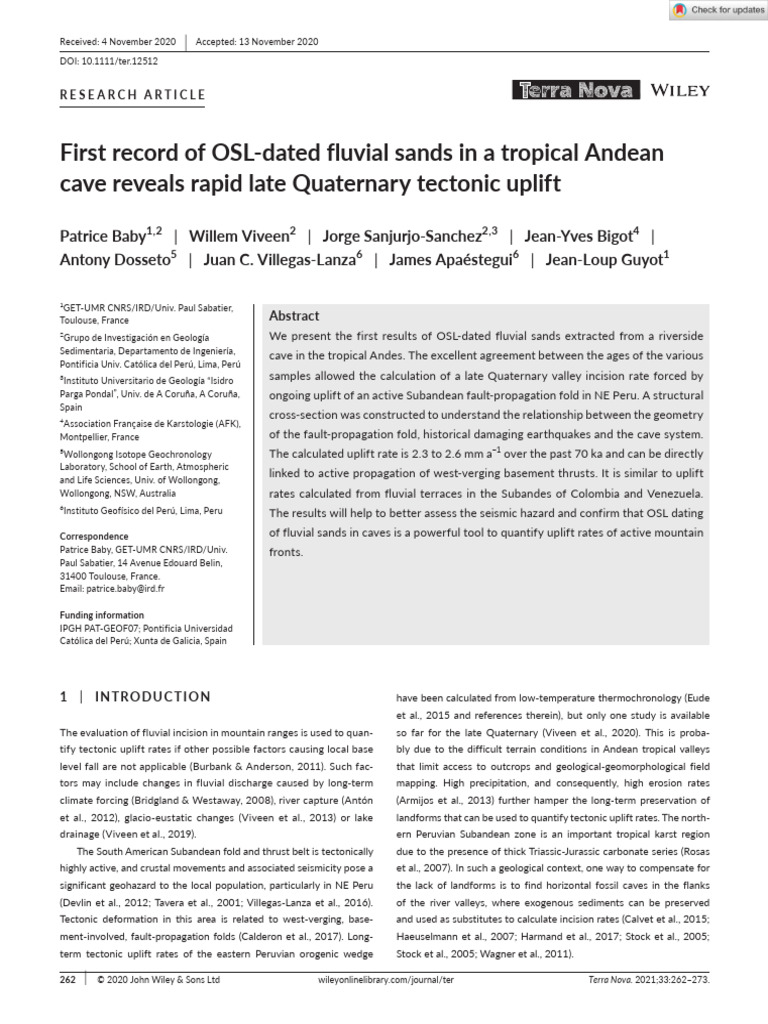 Baby - 2021 - First Record of OSL Dated Fluvial Sands in A Tropical ...