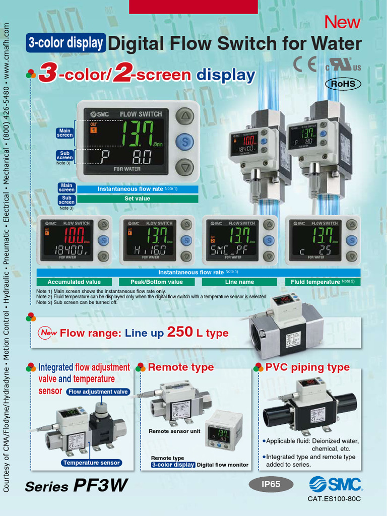 SMC Digital Flow Switch for Water PF3W | PDF | Valve | Flow Measurement