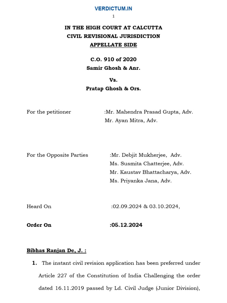 Samir Ghosh V Pratap Ghoshwatermark 1678694 | PDF | Supreme Courts ...