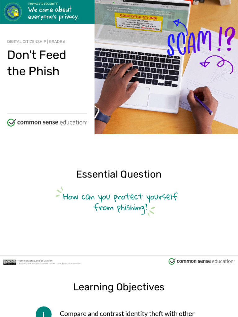 Grade 6 - Don't Feed the Phish - Lesson Slides | PDF | Identity Theft | Phishing