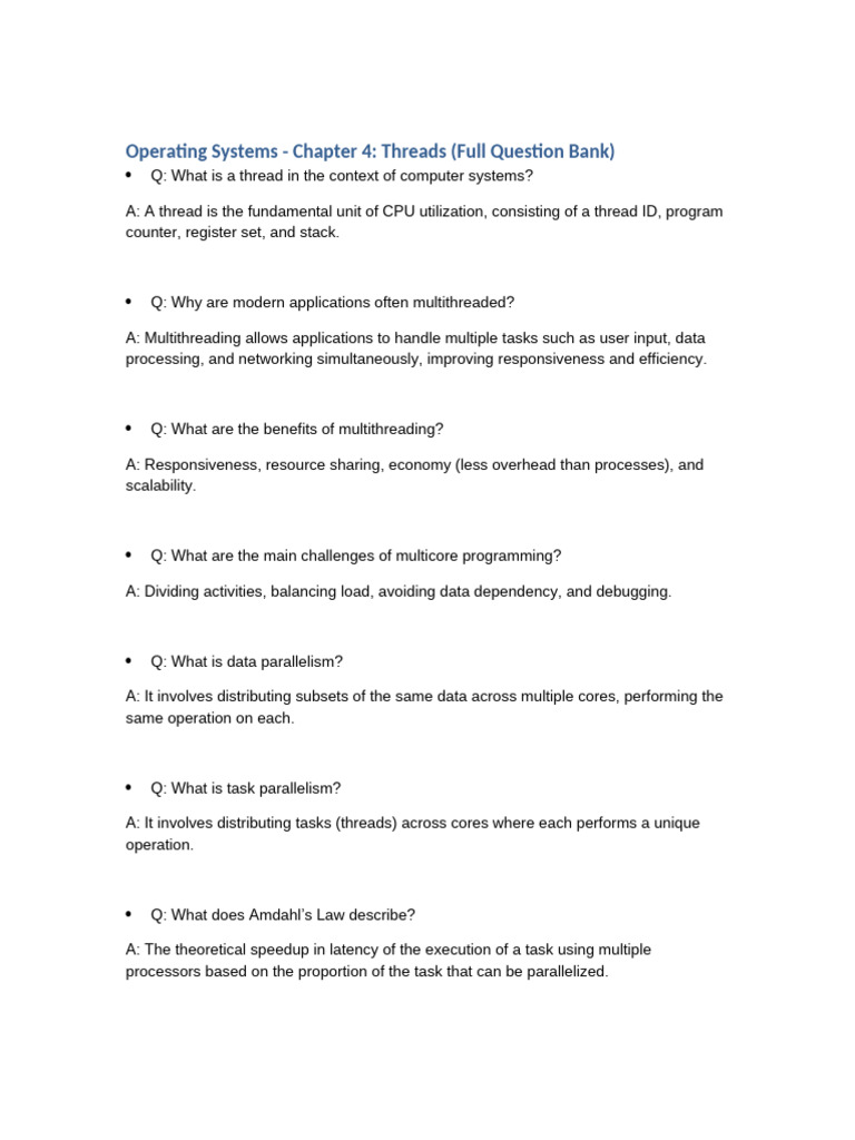 OS Ch1 4 QuestionBank FULL | PDF | Thread (Computing) | Parallel Computing