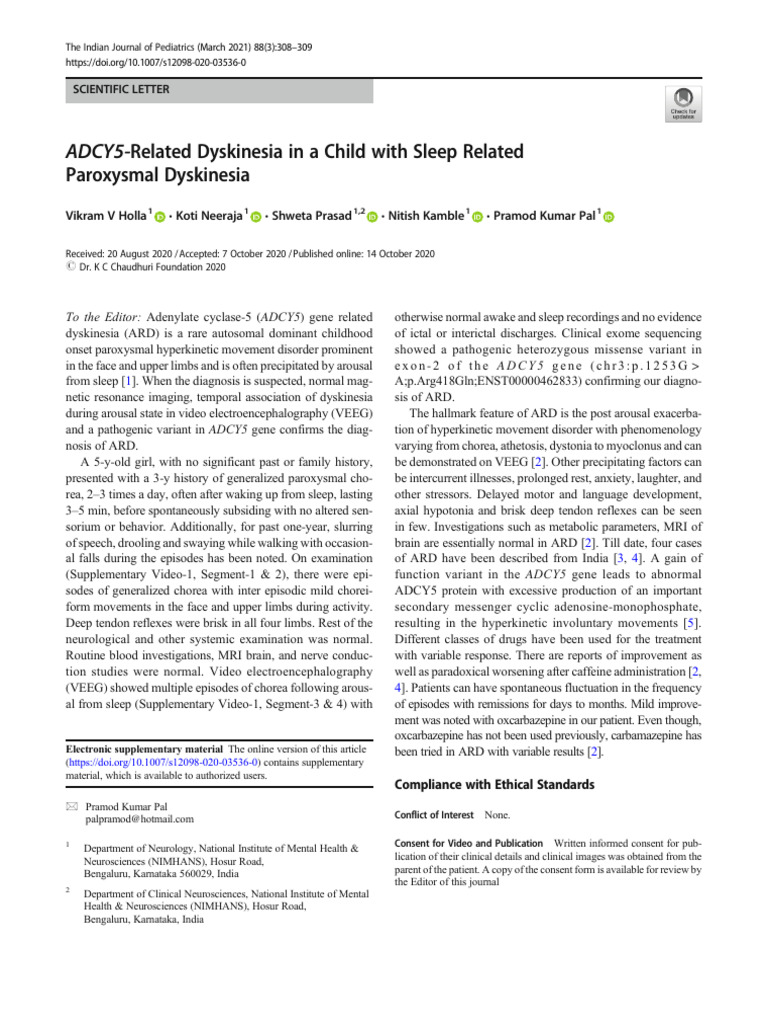 ADCY5-Related Dyskinesia in Children | PDF | Medical Specialties ...