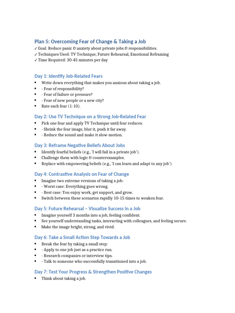 Plan 5 Overcoming Fear of Change Job | PDF