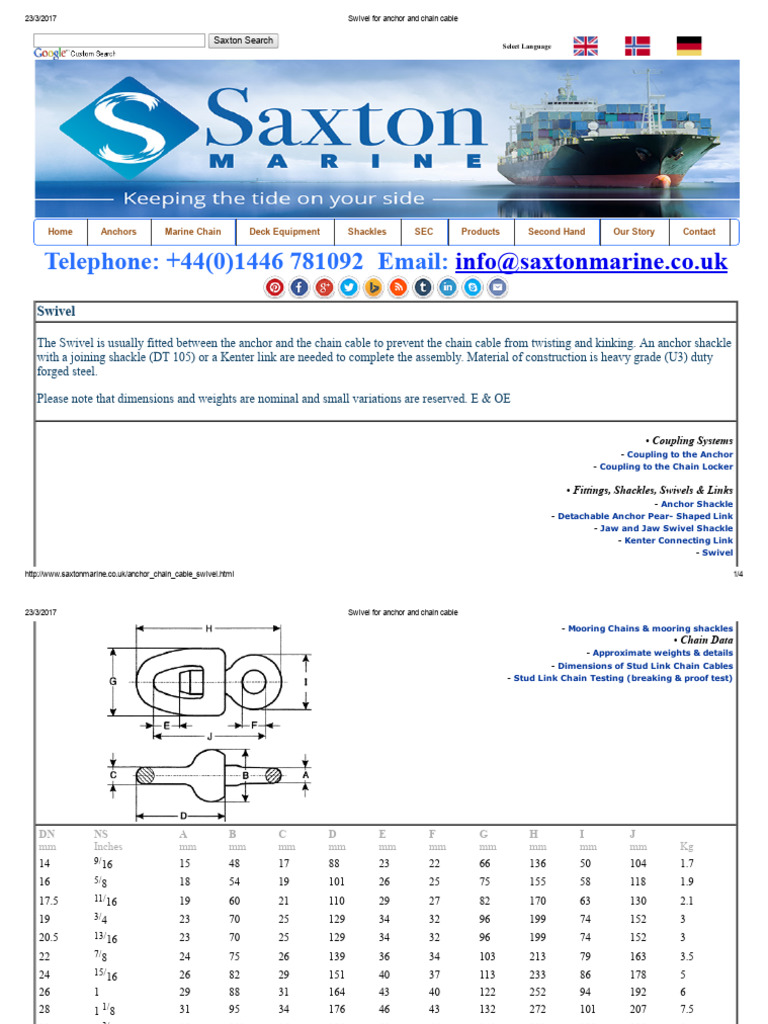 Swivel For Anchor and Chain Cable | PDF | Anchor | Manufactured Goods