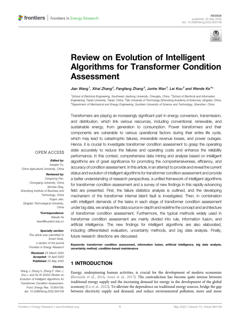 2022.review On Evolution of Intelligent Algorithms For Transformer Condition Assessment | PDF ...