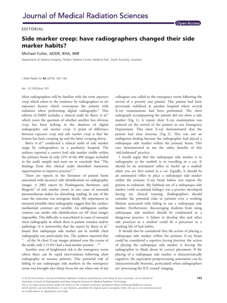 Side Marker Creep Have Radiographers Cha | PDF | Radiography | X Ray