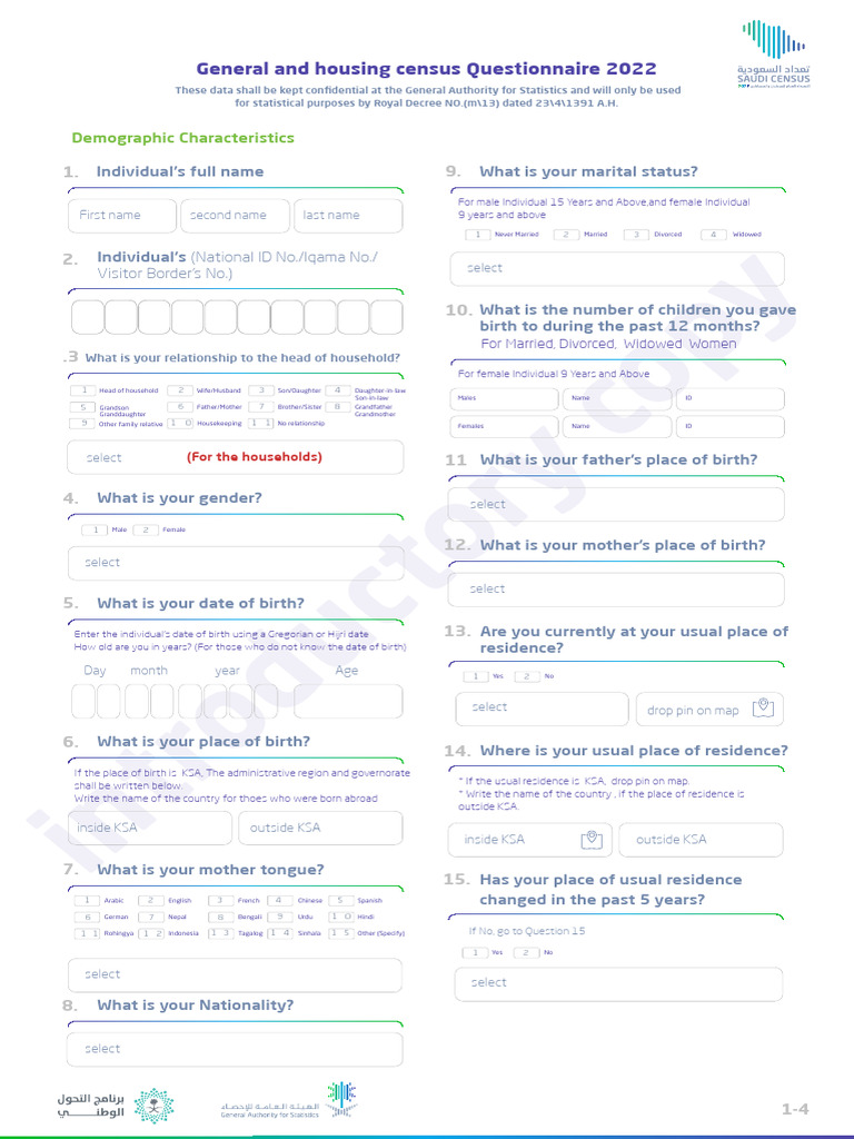 Saudi Census 2022 Questionnaire en | PDF | Chronic Condition | Diseases ...