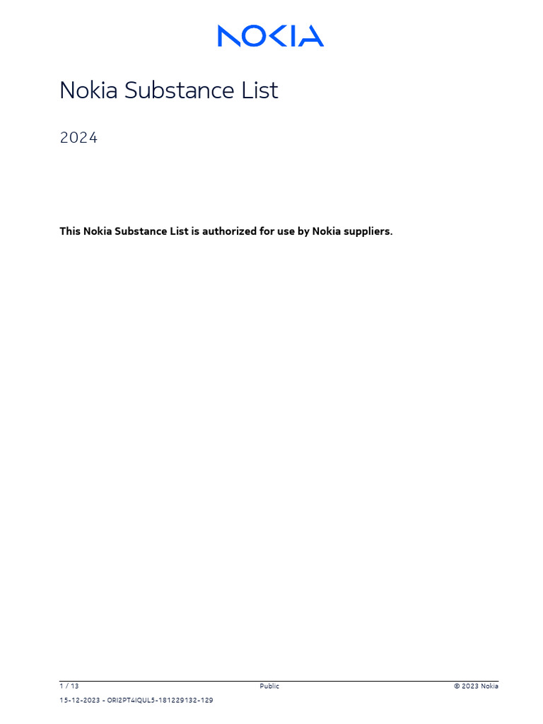 Nokia Substance List 2024 | PDF | Chemical Substances | Materials