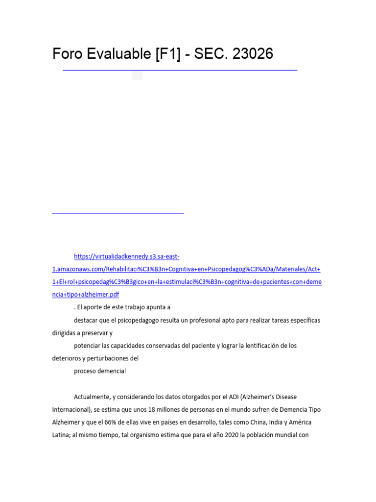 Foro Evaluable (F1) | PDF | Enfermedad de Alzheimer | Demencia