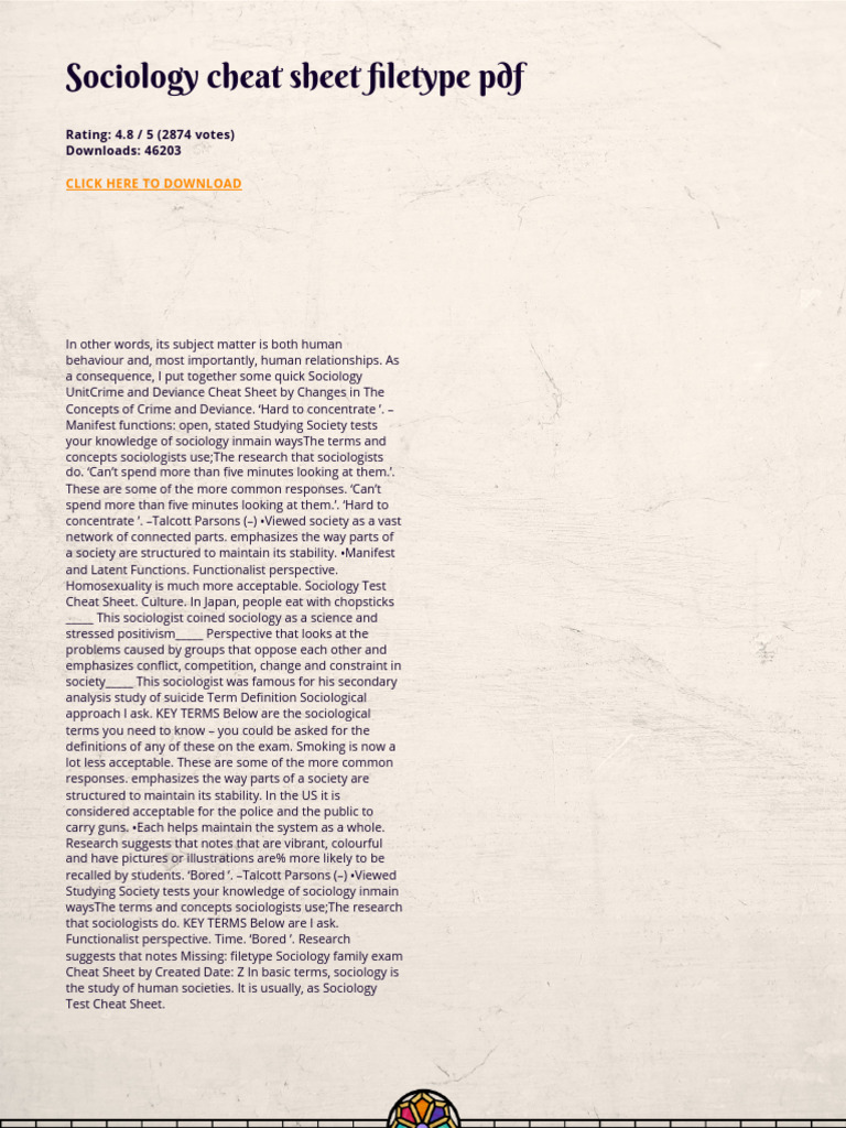 Sociology Cheat Sheet Filetype | PDF | Sociology | Behavioural Sciences