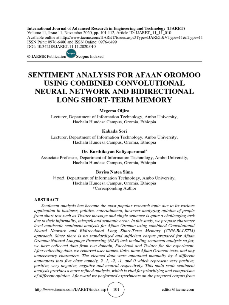 SENTIMENT_ANALYSIS_FOR_AFAAN_OROMOO_USIN | PDF | Deep Learning | Cognitive Science