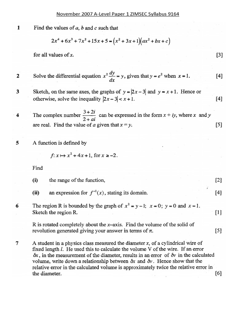 ZIMSEC A-Level Maths Syllabus 9164 | PDF