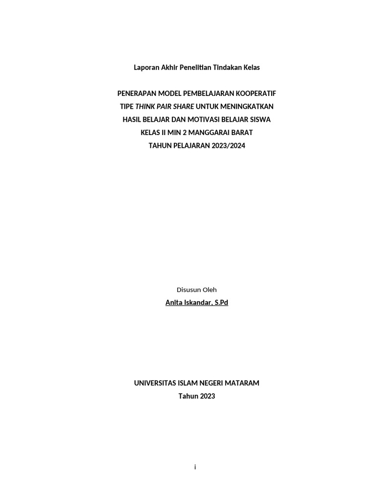 Penerapan Model Pembelajaran Kooperatif Tipe Think Pair Share (TPS ...