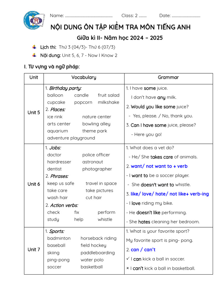 NỘI DUNG ÔN TẬP GK2 | PDF | Ball Games | Sports