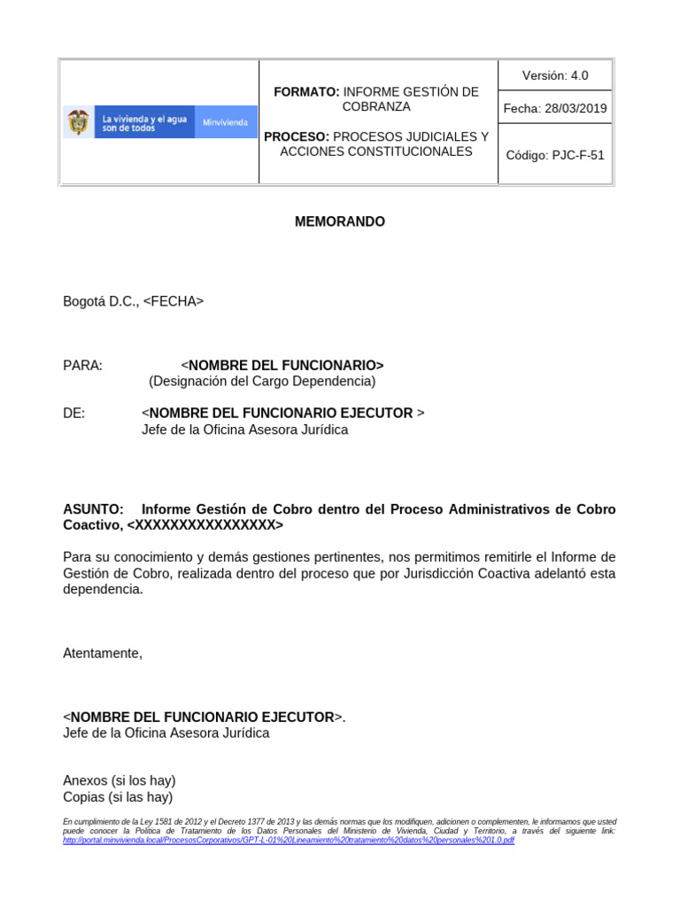 PJC-F-51 Informe Gestión de Cobranza 4.0 | PDF | Justicia | Crimen y violencia