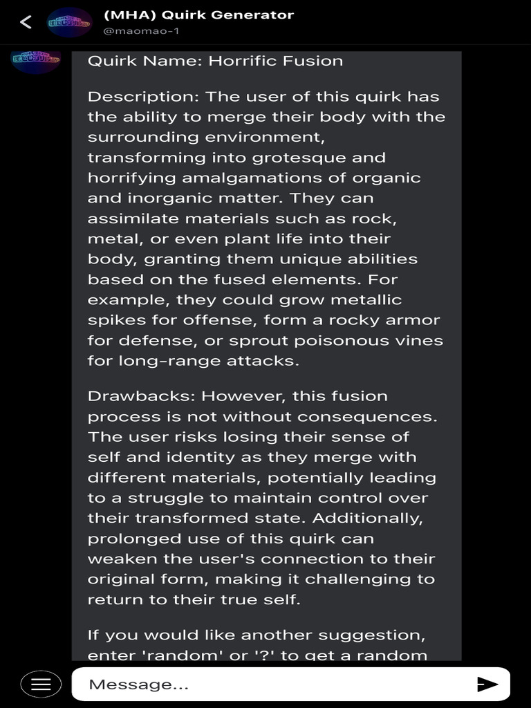 (MHA) Quirk Generator Hor | PDF