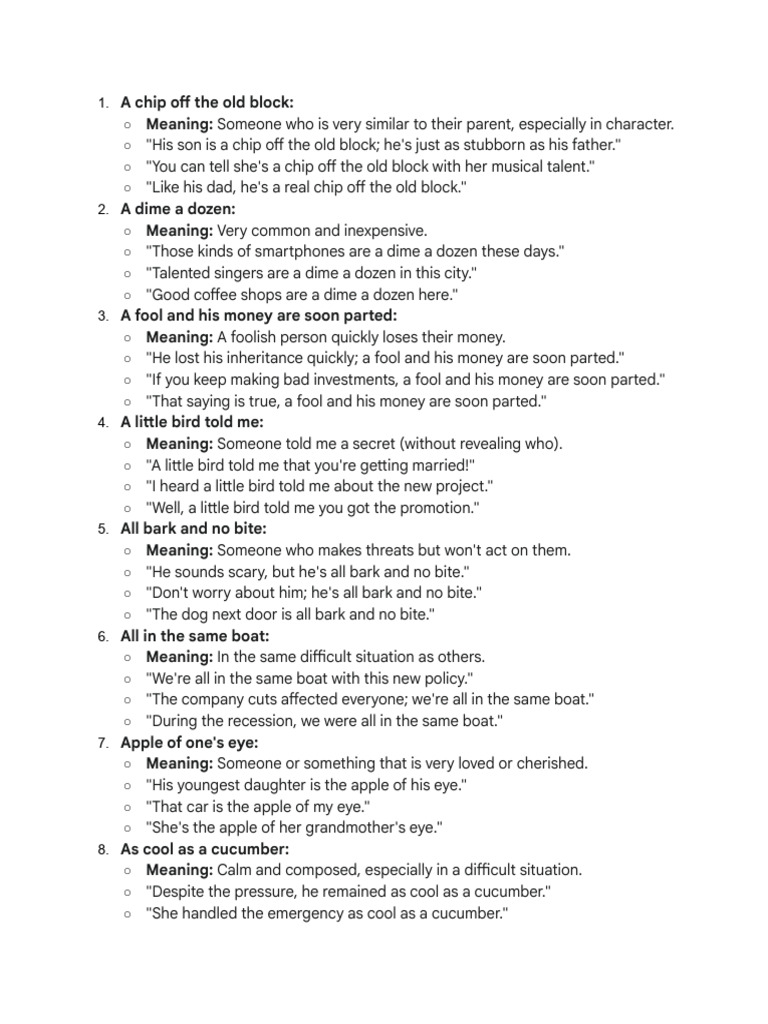 Idiom Example Sentences | PDF