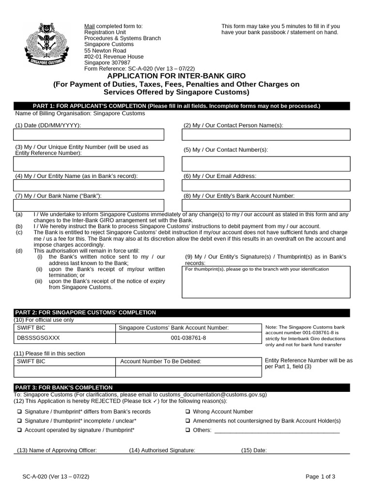 Inter-Bank Giro Application for Customs | PDF | Banks | Fee