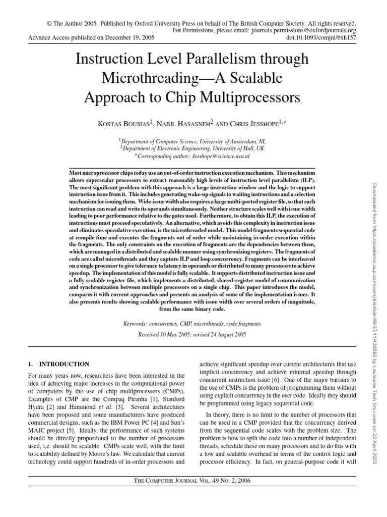 Instruction Level Parallelism through Microtrheading - A scalable approach to chip ...