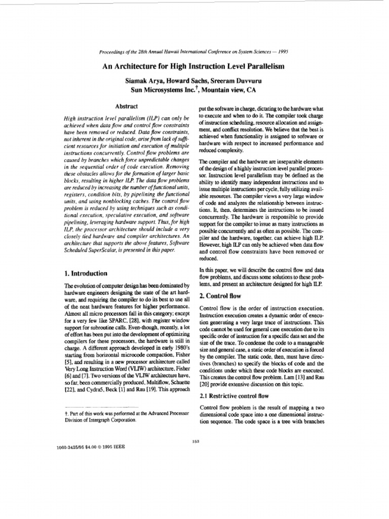 An Architecture For High Instruction Level Parallelism | PDF | Central Processing Unit | Cpu Cache