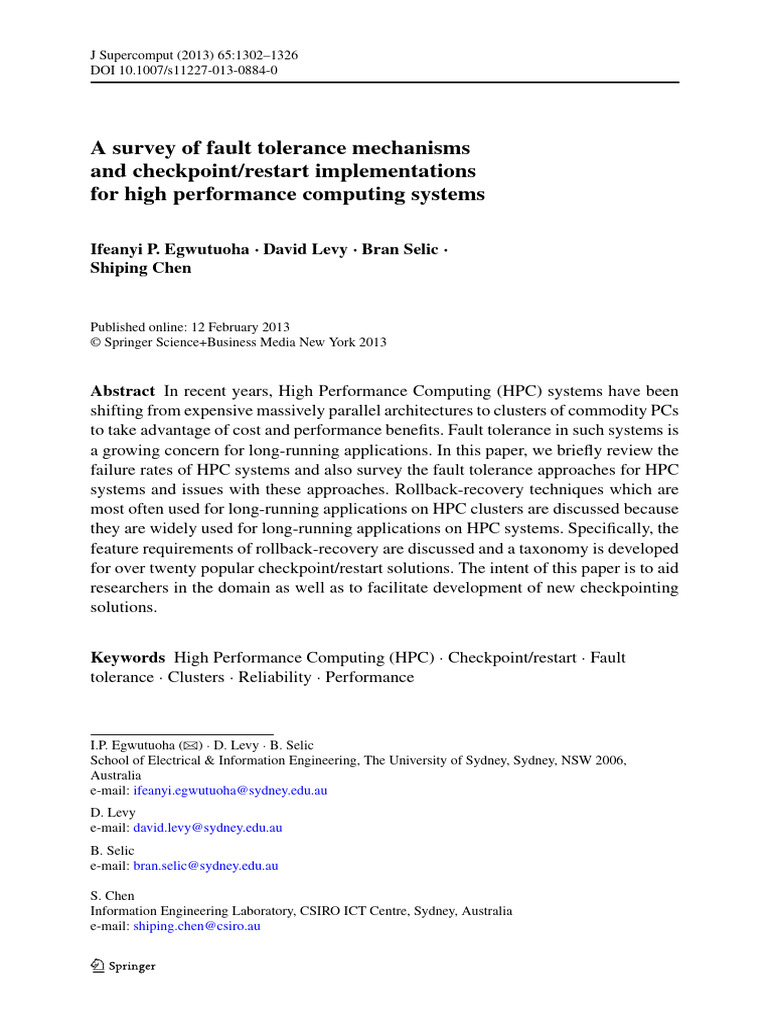 A Survey of Fault Tolerance Mechanisms Adn Checkpoint Restart Implementations For High ...
