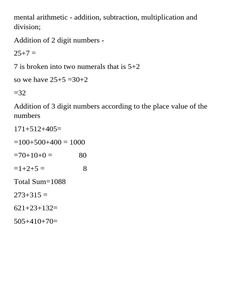 Mental Arithmetic | PDF