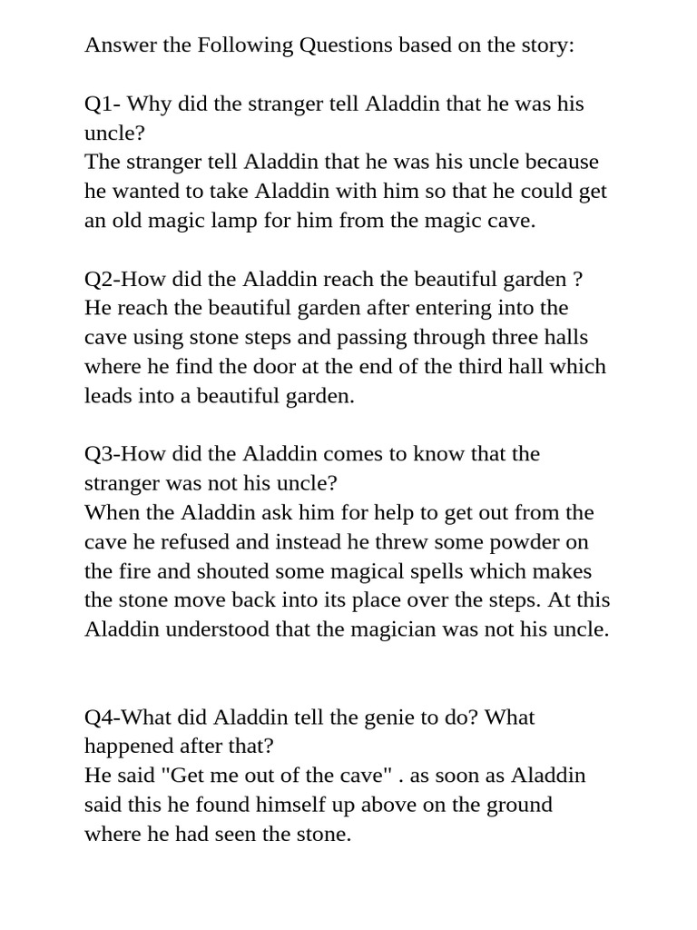 Aladdin Question and Aswer | PDF