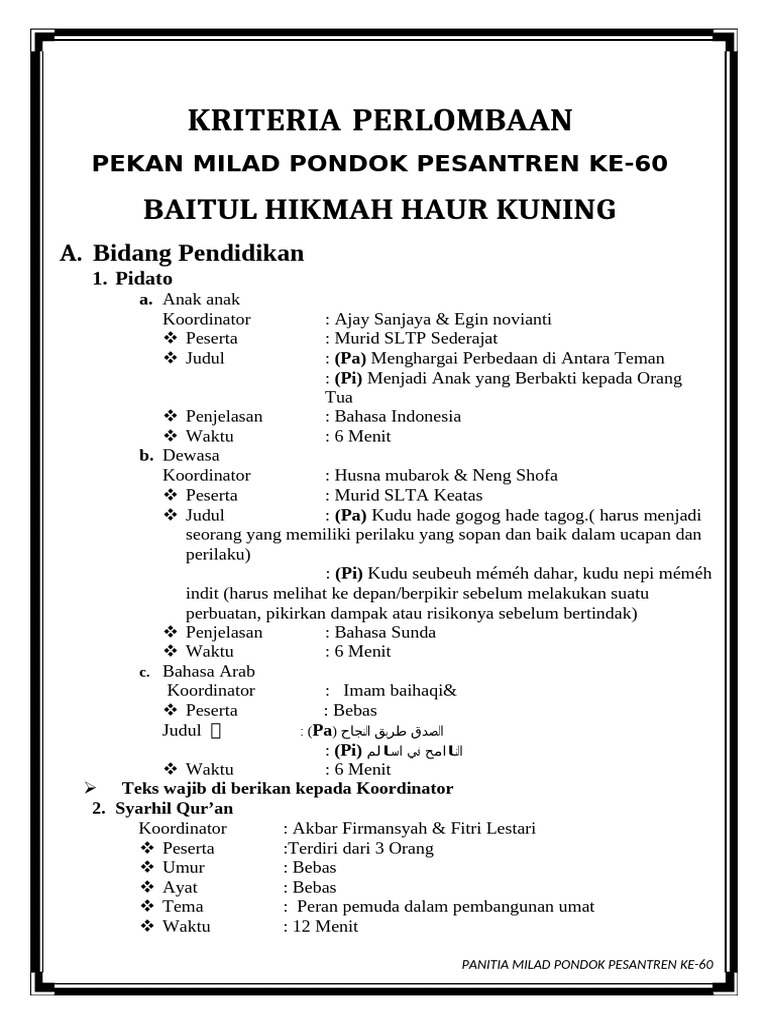 Kriteria Perlombaan Gema Bahik Ke-60 | PDF