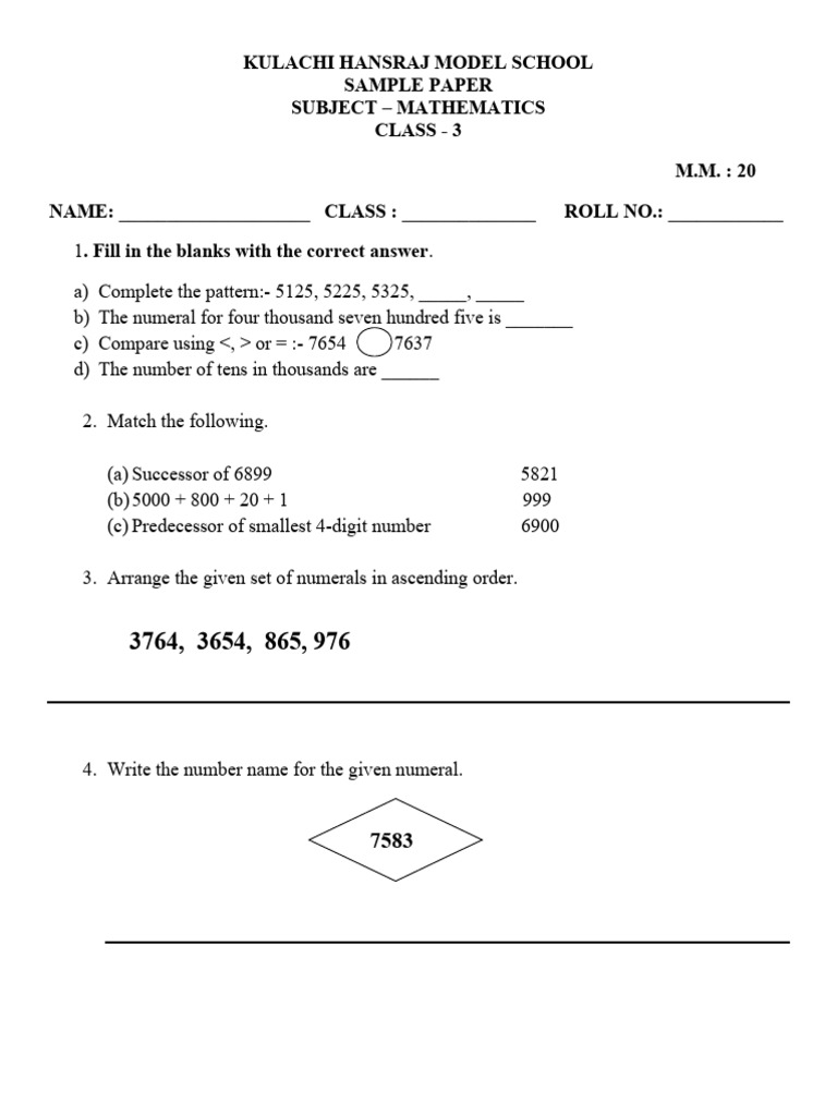Sample Paper Class 3 April 21 2025 FINAL (2) | PDF